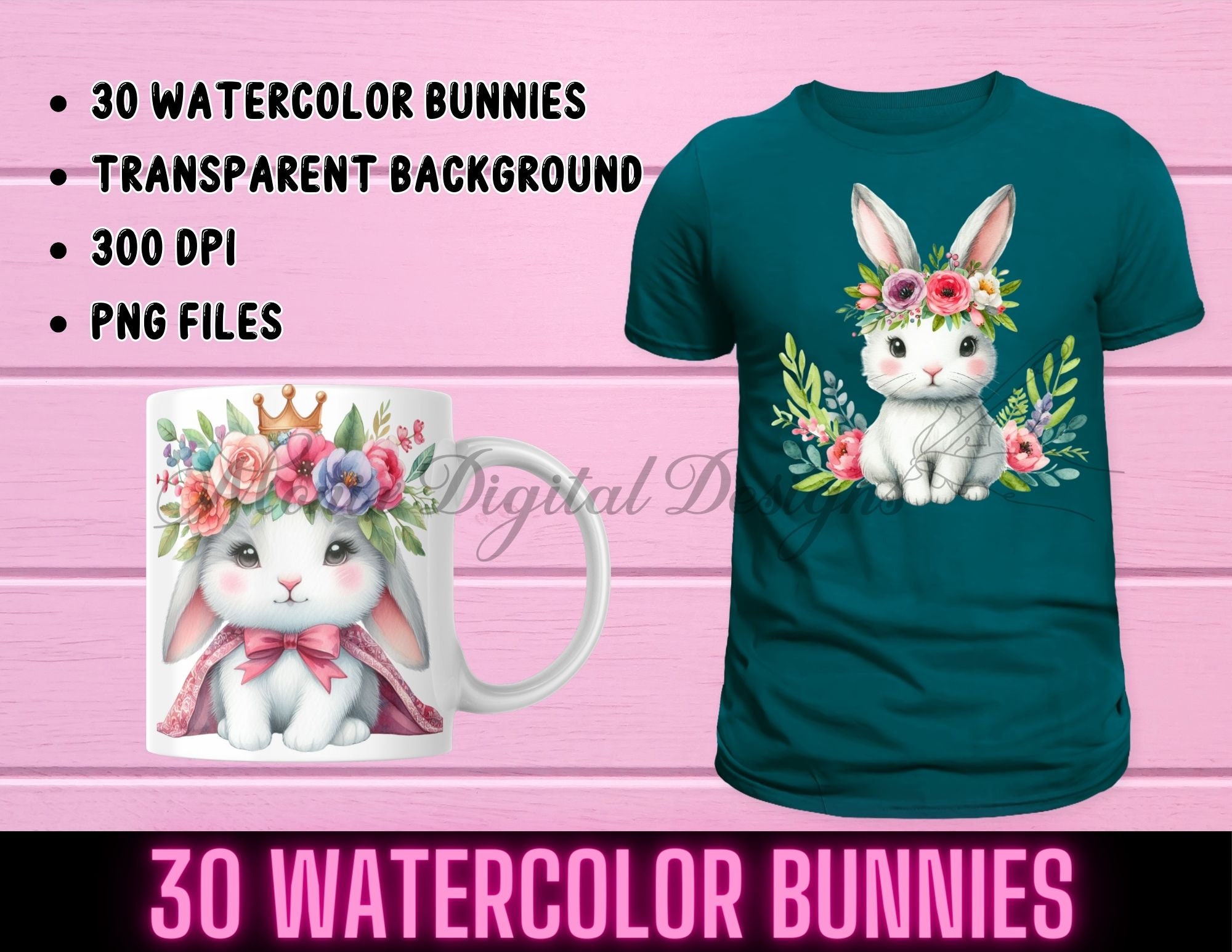 Watercolor Bunny Rabbits, Spring Bunny Rabbit, Animal Watercolor, PNG ...