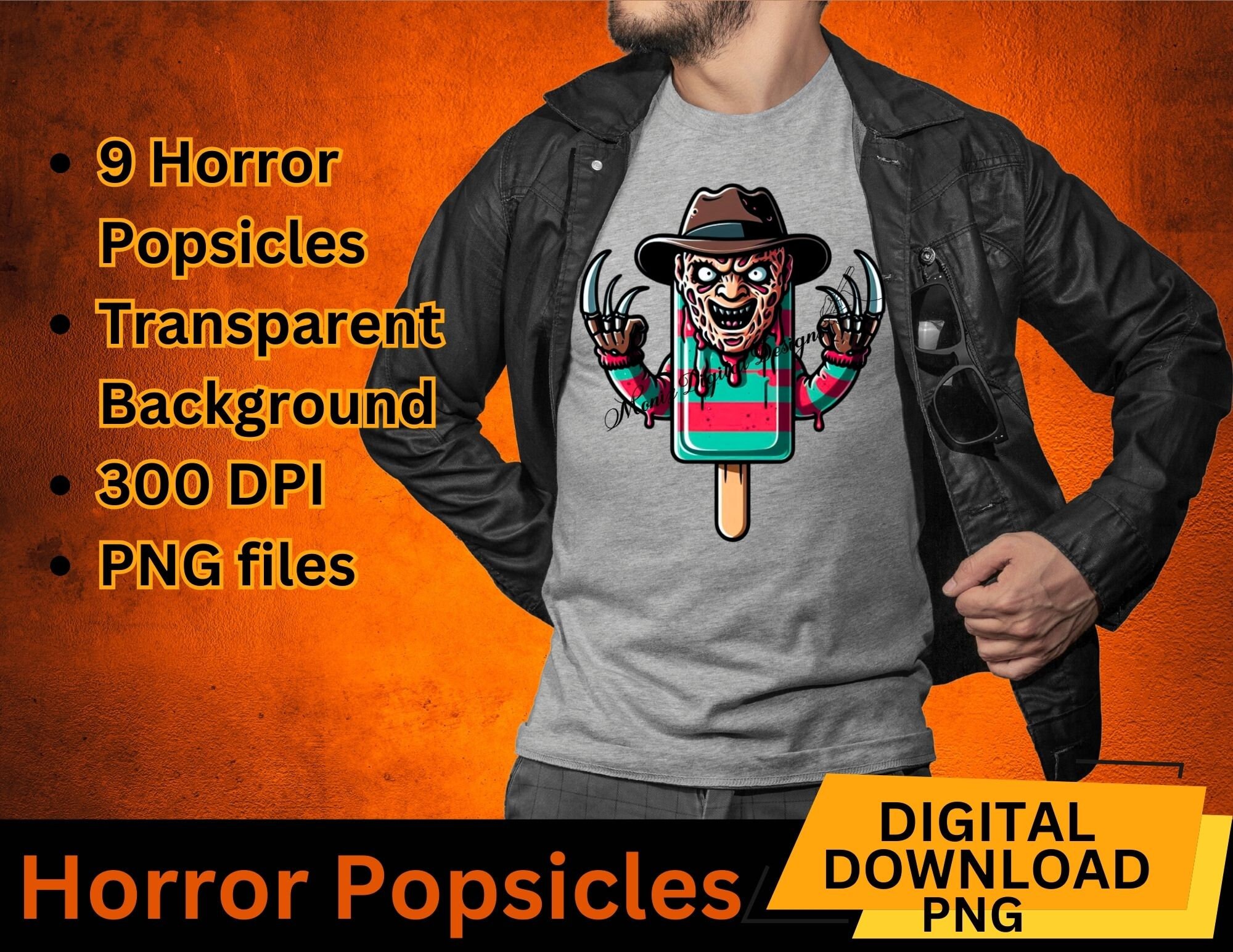 Horror Halloween Popsicle Png Bundle, Cute Horror Clipart, Digital ...