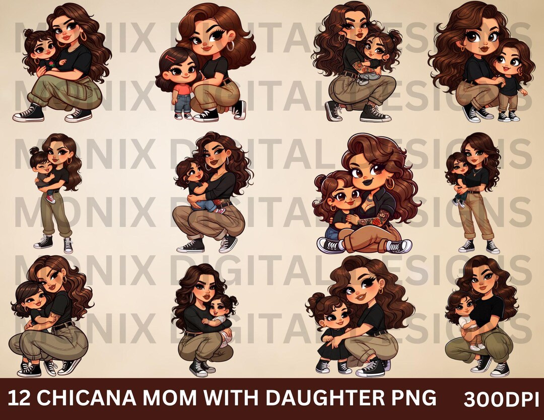 12 Mama Chicana Chingona With Daughter Png, Mom Bundle Png, Latina Mom ...