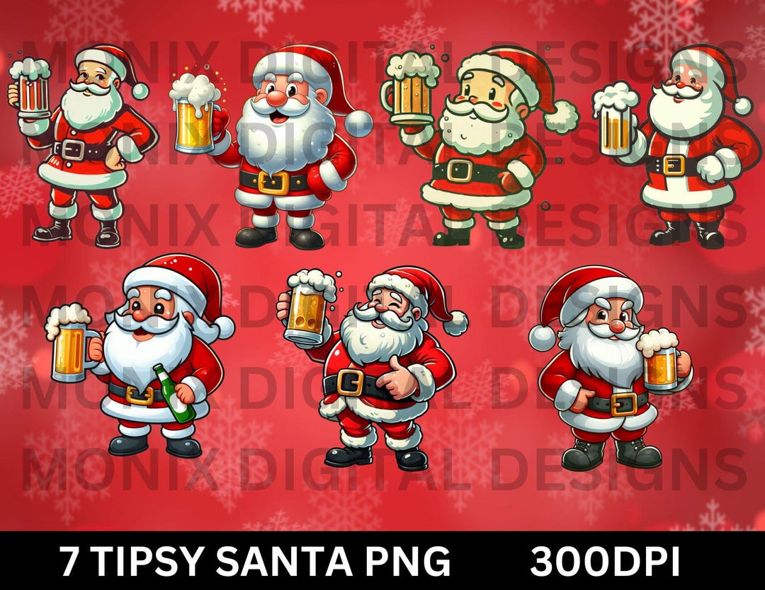 Tipsy Santa Png, Merry Christmas Png, Santa Drinking Png, Funny Santa ...