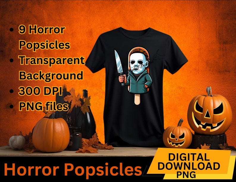 Horror Halloween Popsicle Png Bundle, Cute Horror Clipart, Digital ...