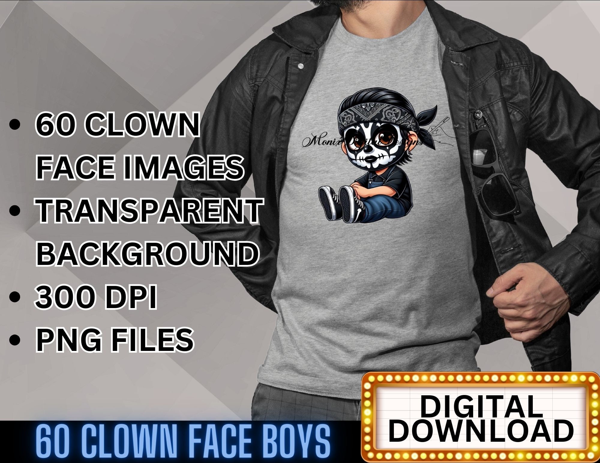 60 Clown Face Boys, Halloween Clown Clipart PNG, Printable, Digital ...