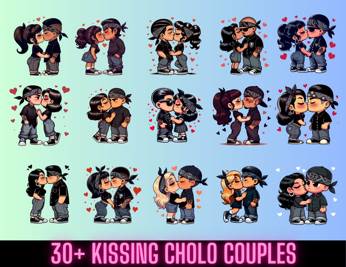 30+ Kissing Chicano Cholo Valentines Day Love Couples PNG File, Old ...
