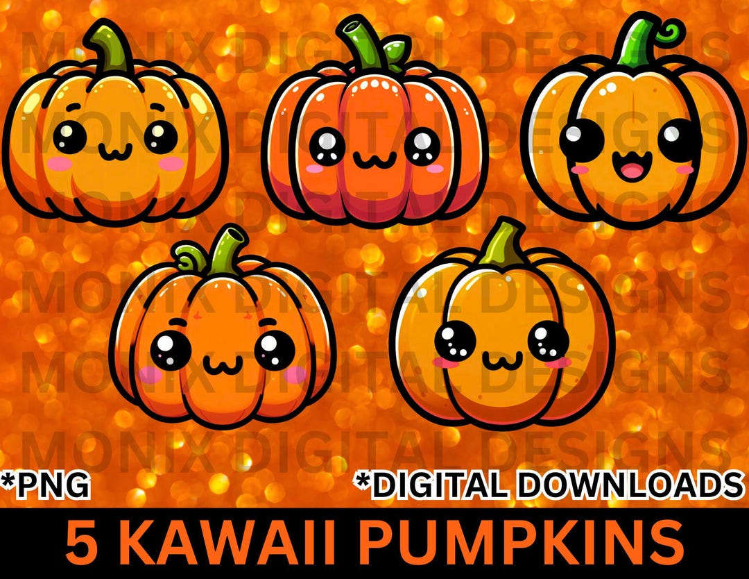 Kawaii Cute Halloween Pumpkins, PNG, Digital Downloads, Clipart, Kawaii ...