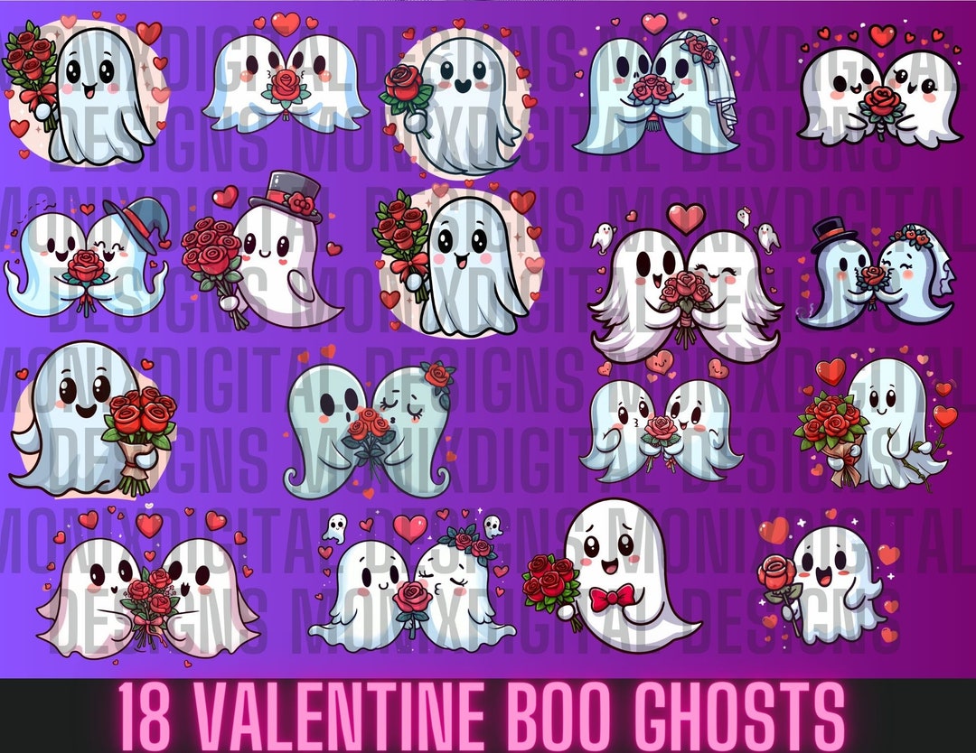 Valentines Day Ghost PNG, Ghost Valentines Download, Cute Ghosts in ...