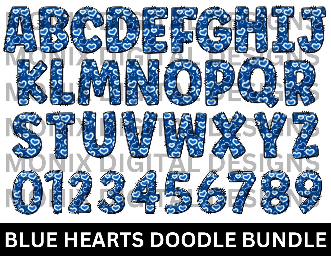 Doodle Alphabet Letters Numbers PNG Bundle, Hearts Doodle Letters ...