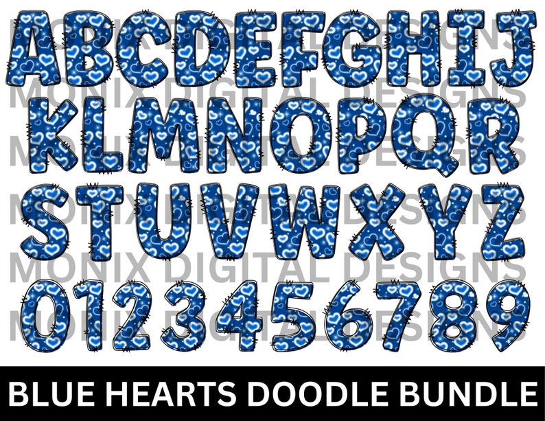 Doodle Alphabet Letters Numbers PNG Bundle, Hearts Doodle Letters ...