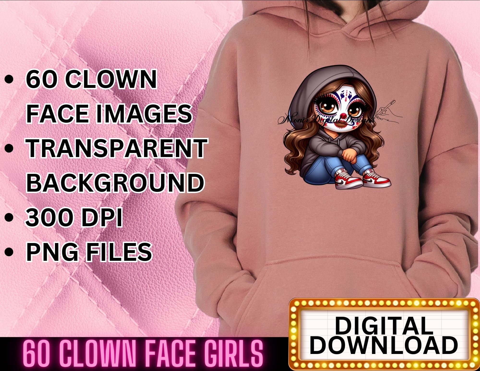 60 Clown Face Girls, Halloween Clown Clipart PNG, Printable, Digital ...