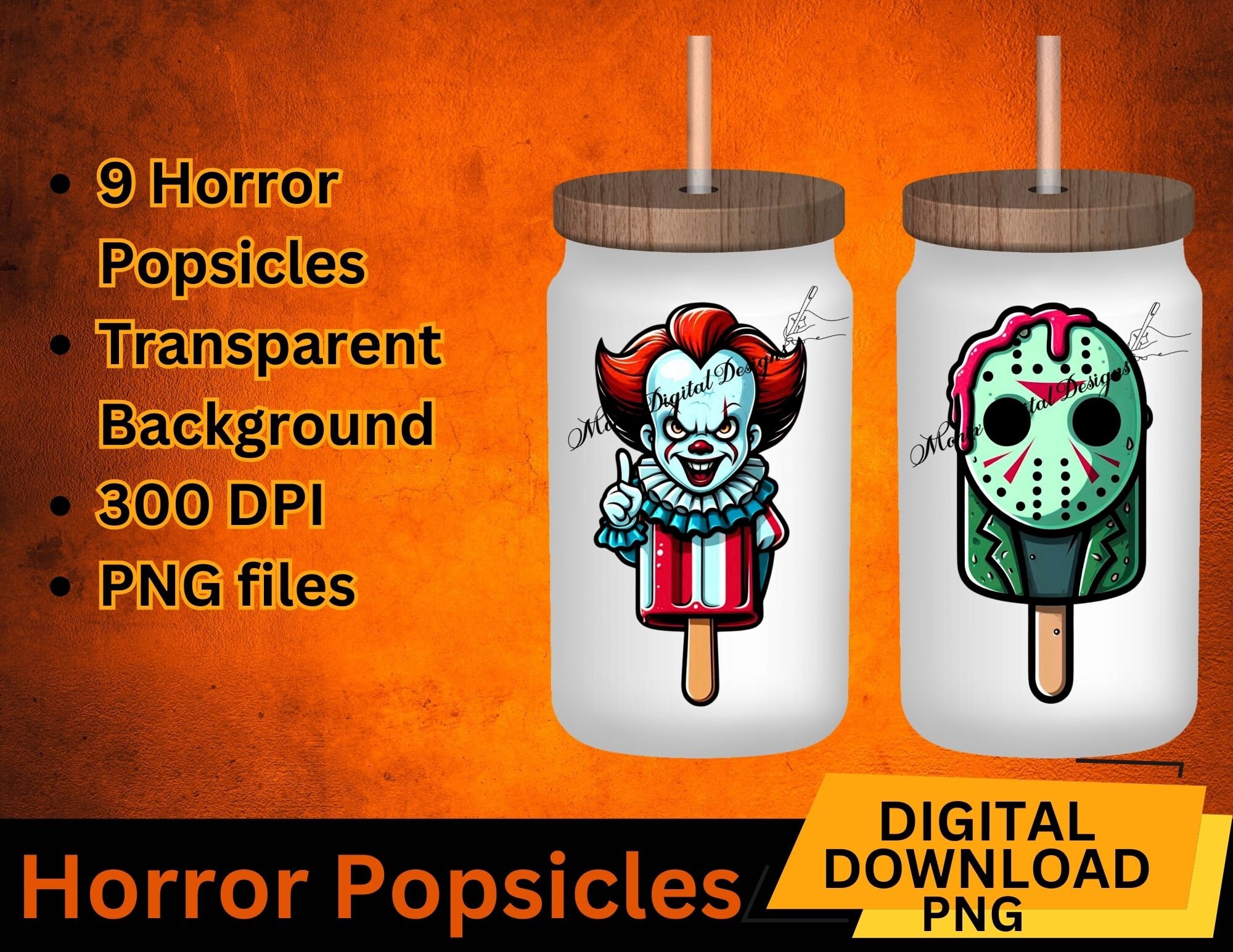 Horror Halloween Popsicle Png Bundle, Cute Horror Clipart, Digital ...