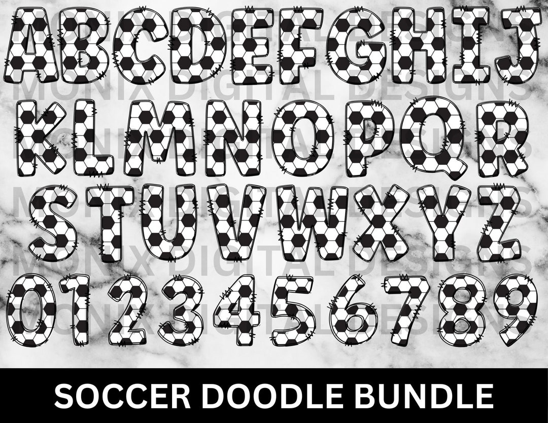 Soccer Alphabet Letters Numbers PNG Bundle, Sports Doodle Letters ...