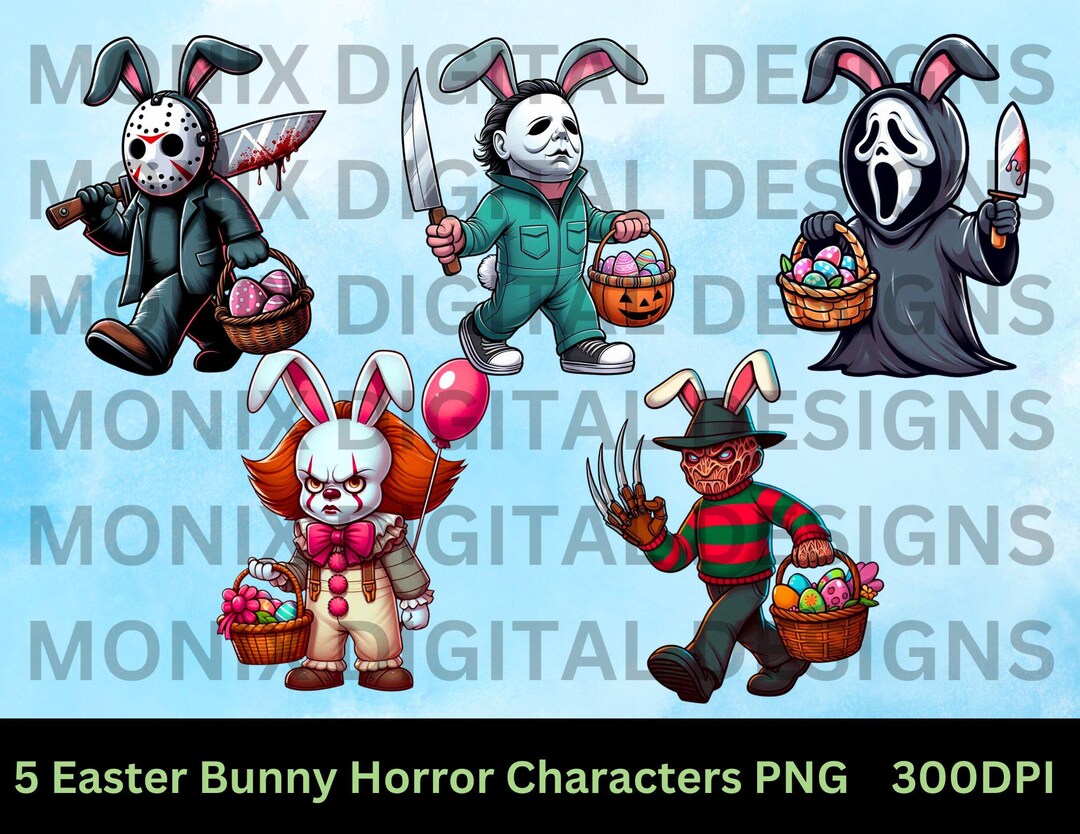 5 Horror Movie Easter Day PNG Bundle, Retro Easter Day Png, Killer ...