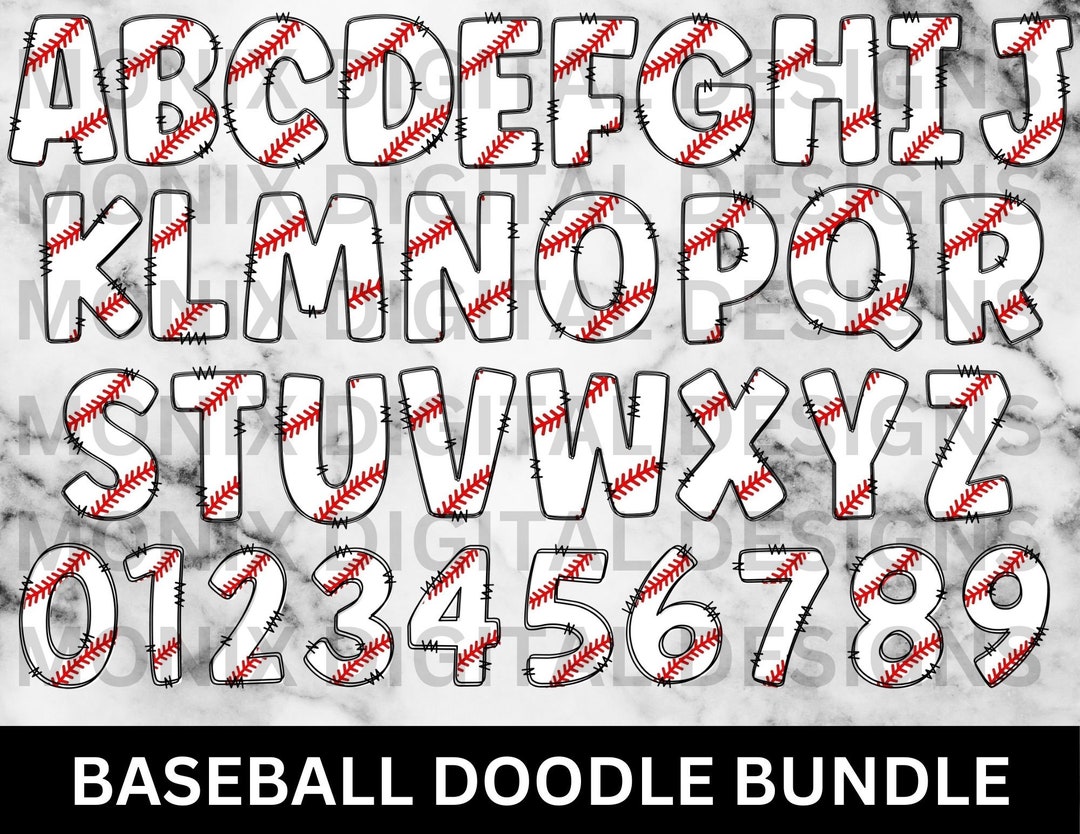 Baseball Alphabet Letters Numbers PNG Bundle, Sports Doodle Letters ...