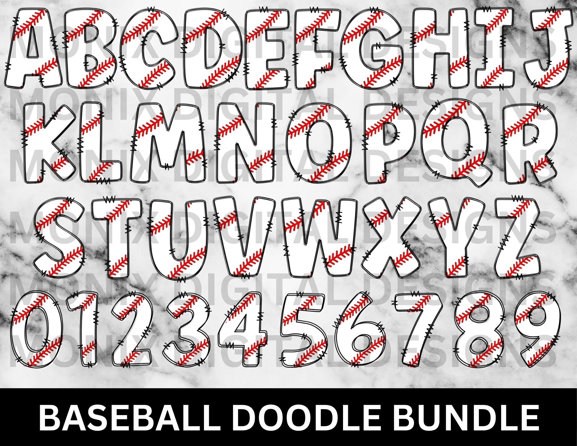 Baseball Alphabet Letters Numbers PNG Bundle, Sports Doodle Letters ...