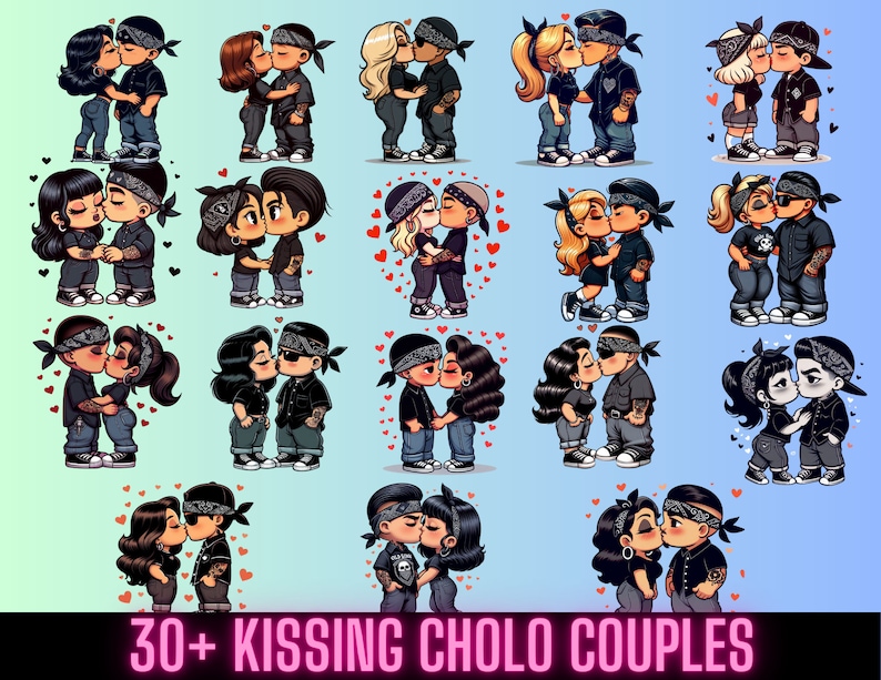 30+ Kissing Chicano Cholo Valentines Day Love Couples PNG File, Old ...