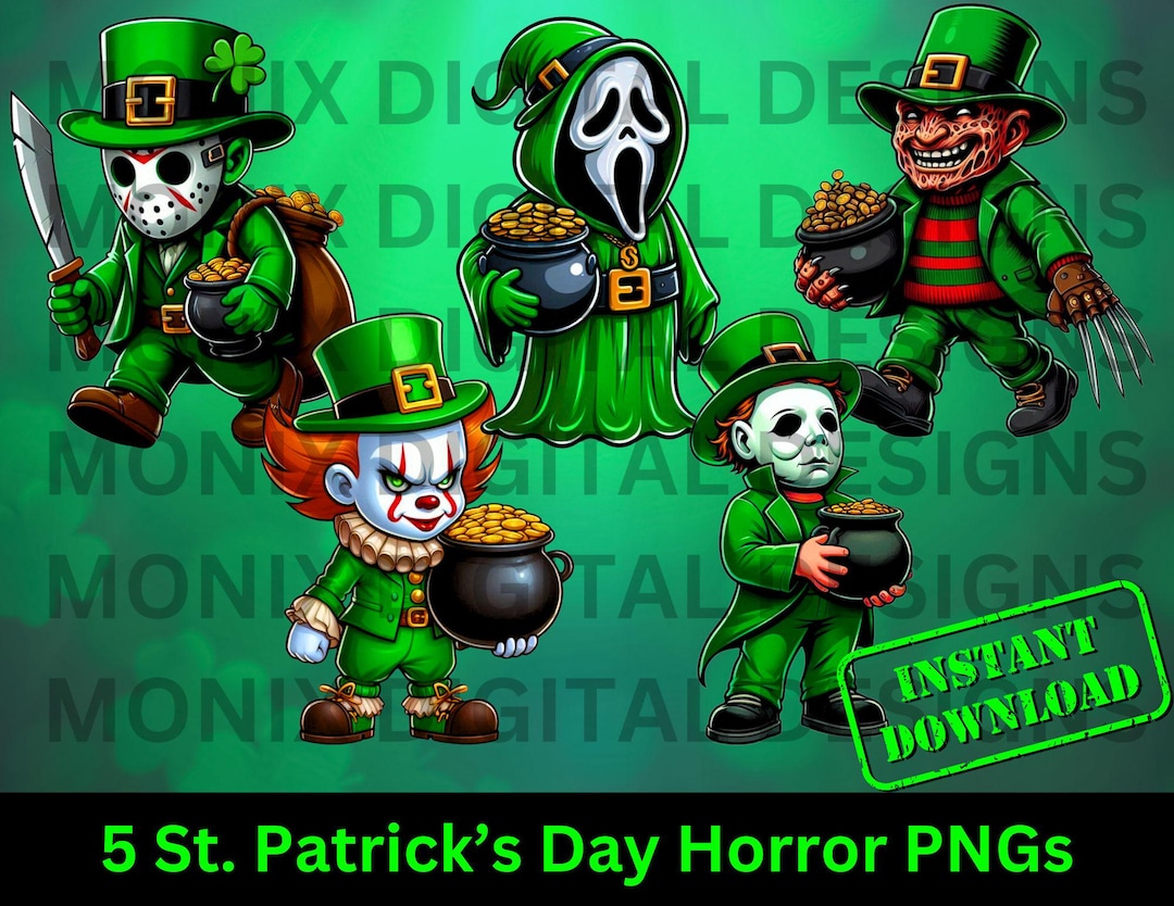 5 Horror Movie St Patricks Day PNG Bundle, Retro St Patricks Day Png ...