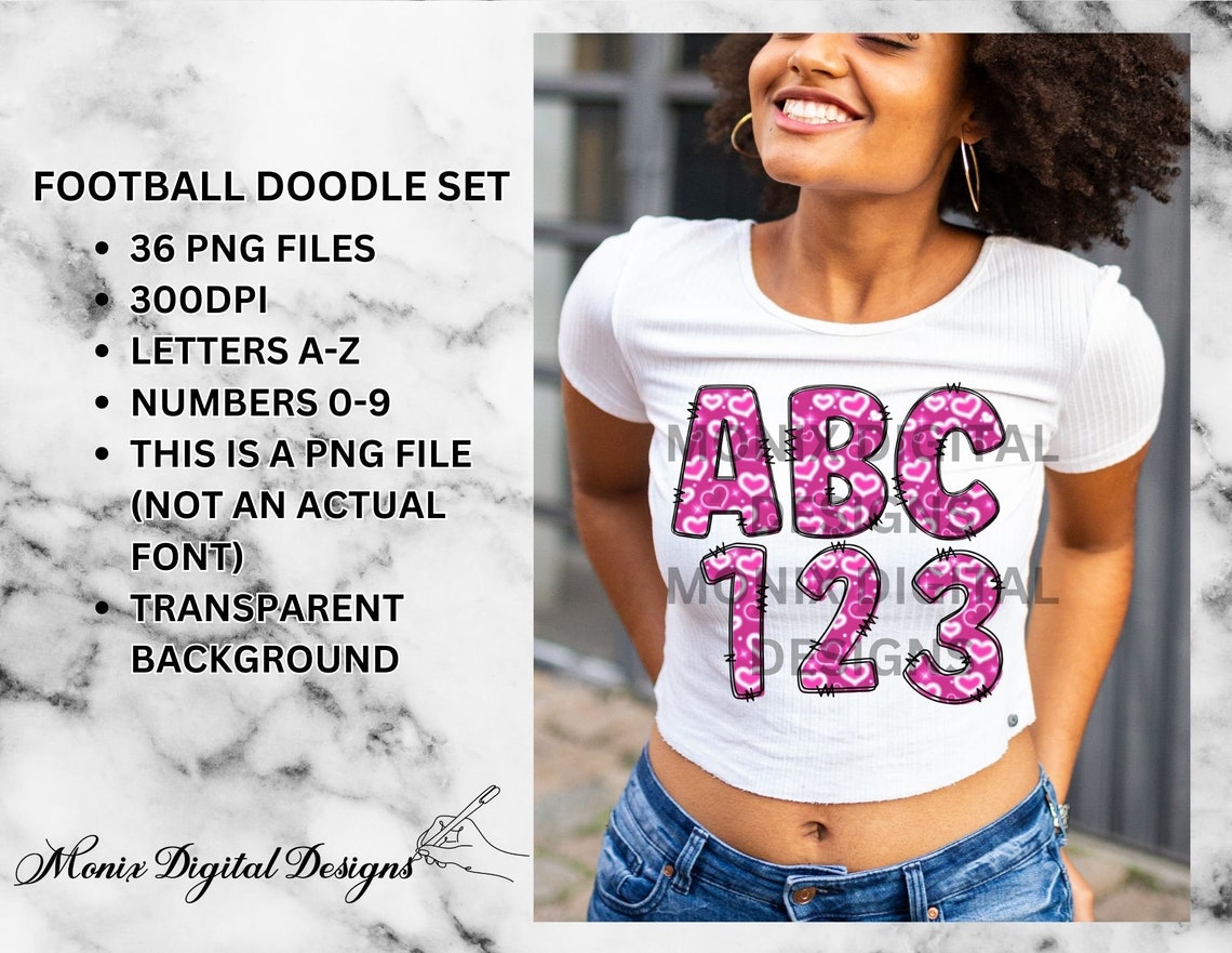 Doodle Alphabet Letters Numbers PNG Bundle, Hearts Doodle Letters ...