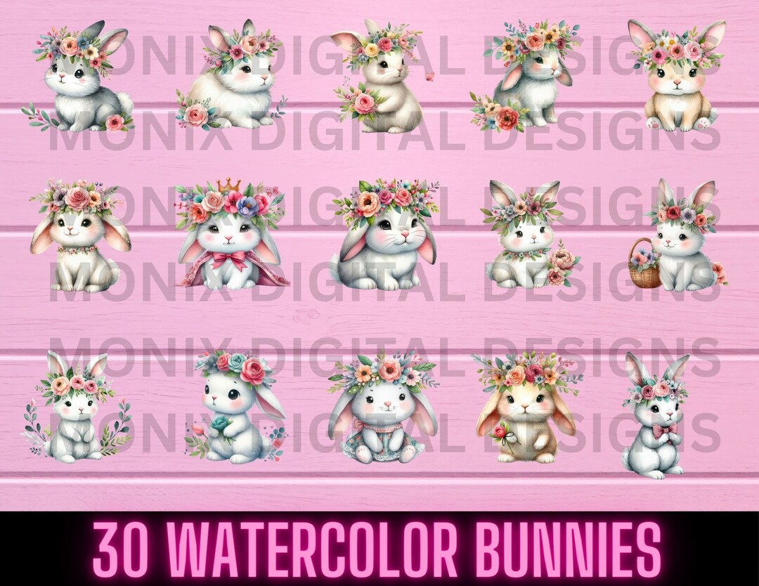 Watercolor Bunny Rabbits, Spring Bunny Rabbit, Animal Watercolor, PNG ...