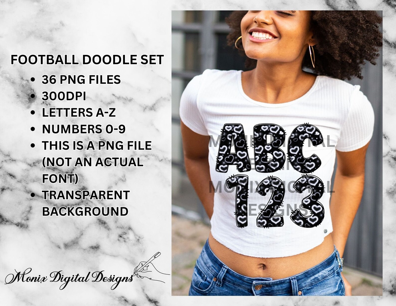 Doodle Alphabet Letters Numbers PNG Bundle, Hearts Doodle Letters ...