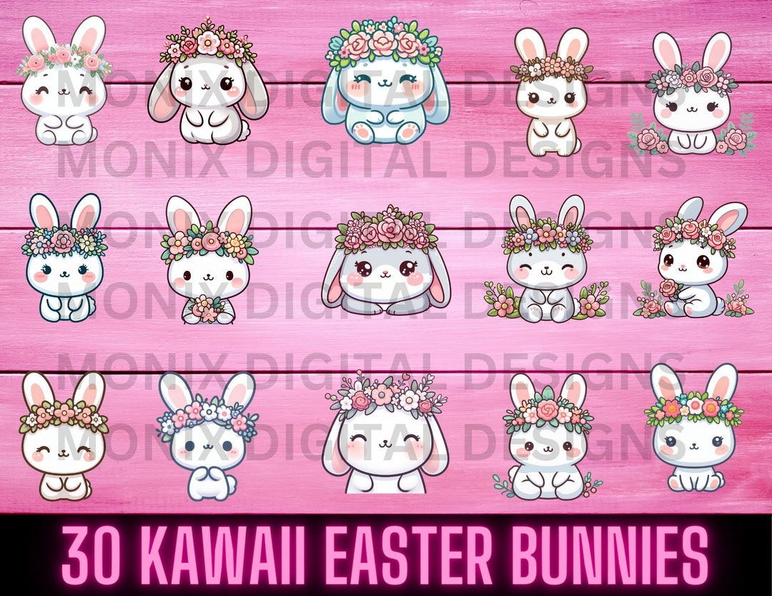 Kawaii Easter Bunny Rabbit, Cute Face Bunny, Spring Bunny Rabbits With ...