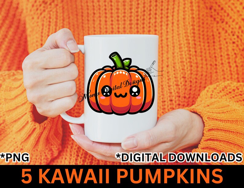 Kawaii Cute Halloween Pumpkins, PNG, Digital Downloads, Clipart, Kawaii ...