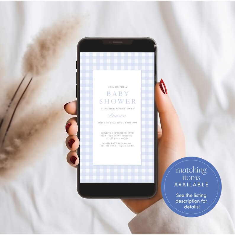 Blue Gingham Baby Shower Welcome Sign, Gingham Party Sign, Editable ...