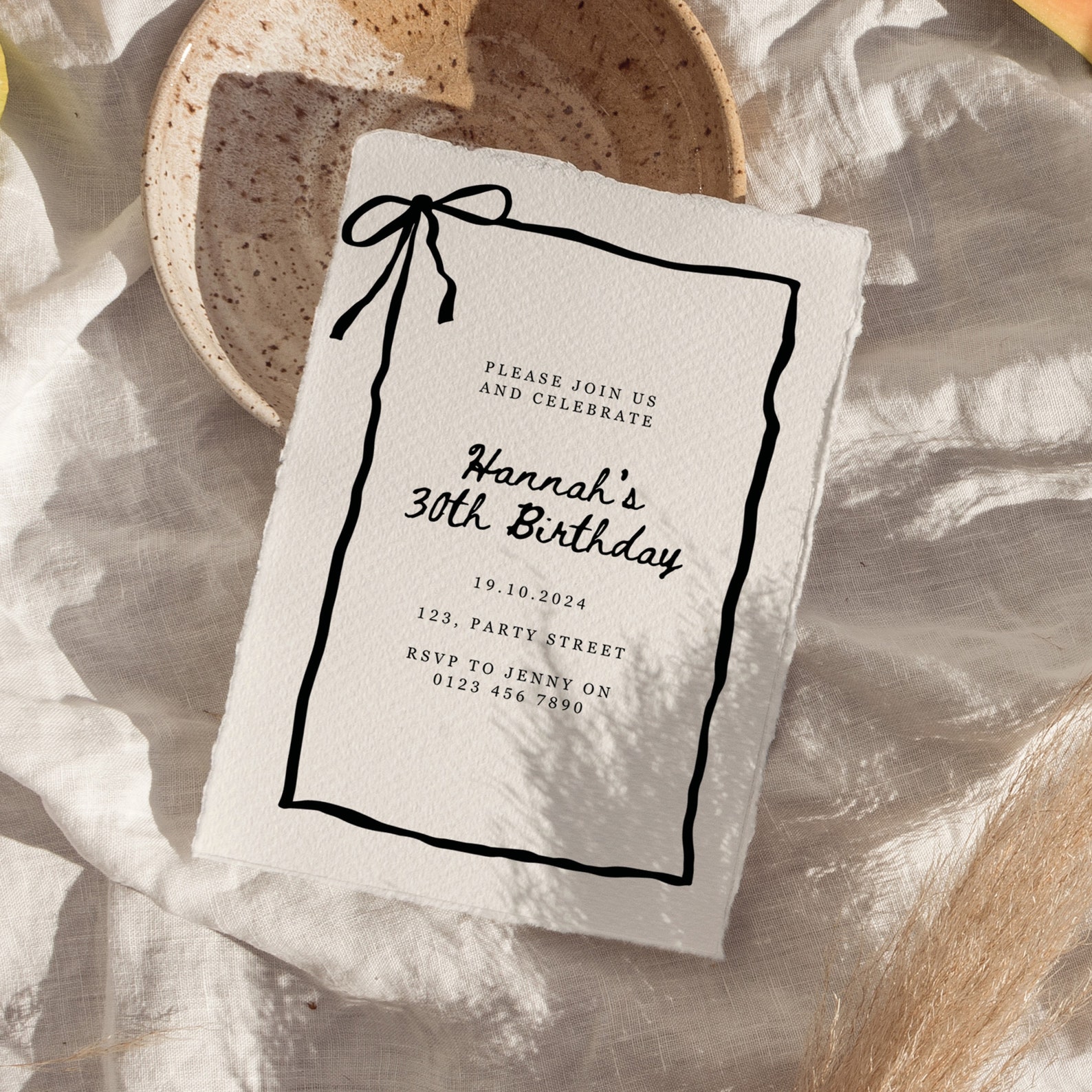 Editable 30th Birthday Invite, Modern 21st Birthday Invite, Ribbon Bow ...