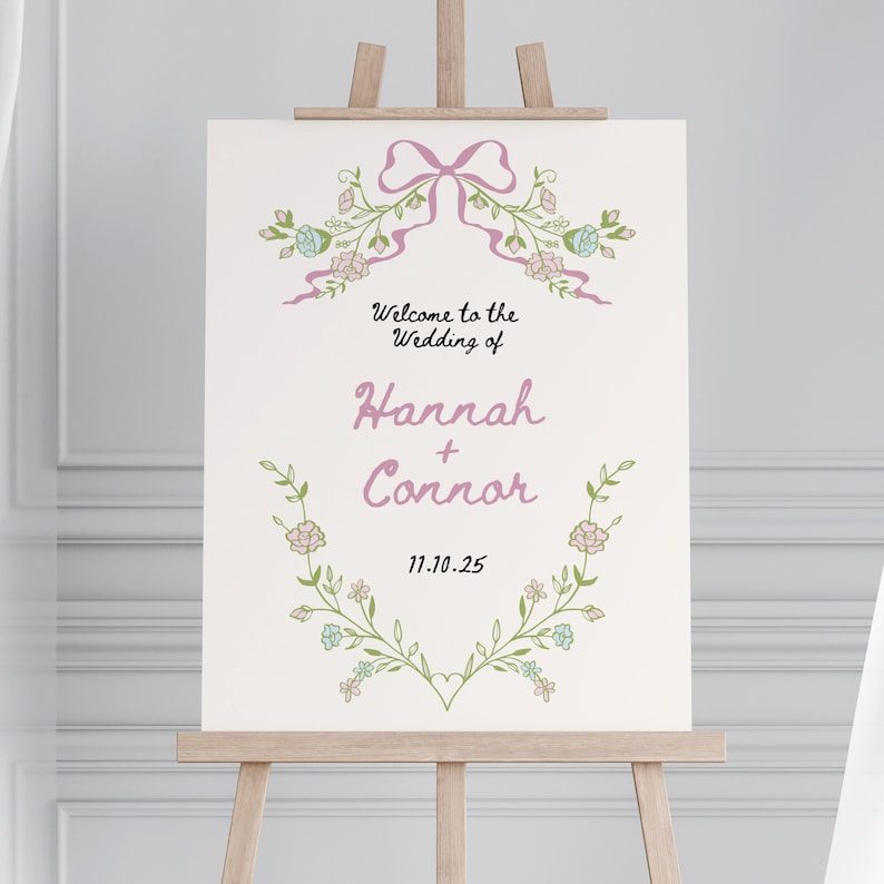 Editable Floral Wedding Welcome Sign Handwritten Illustrated, Welcome ...