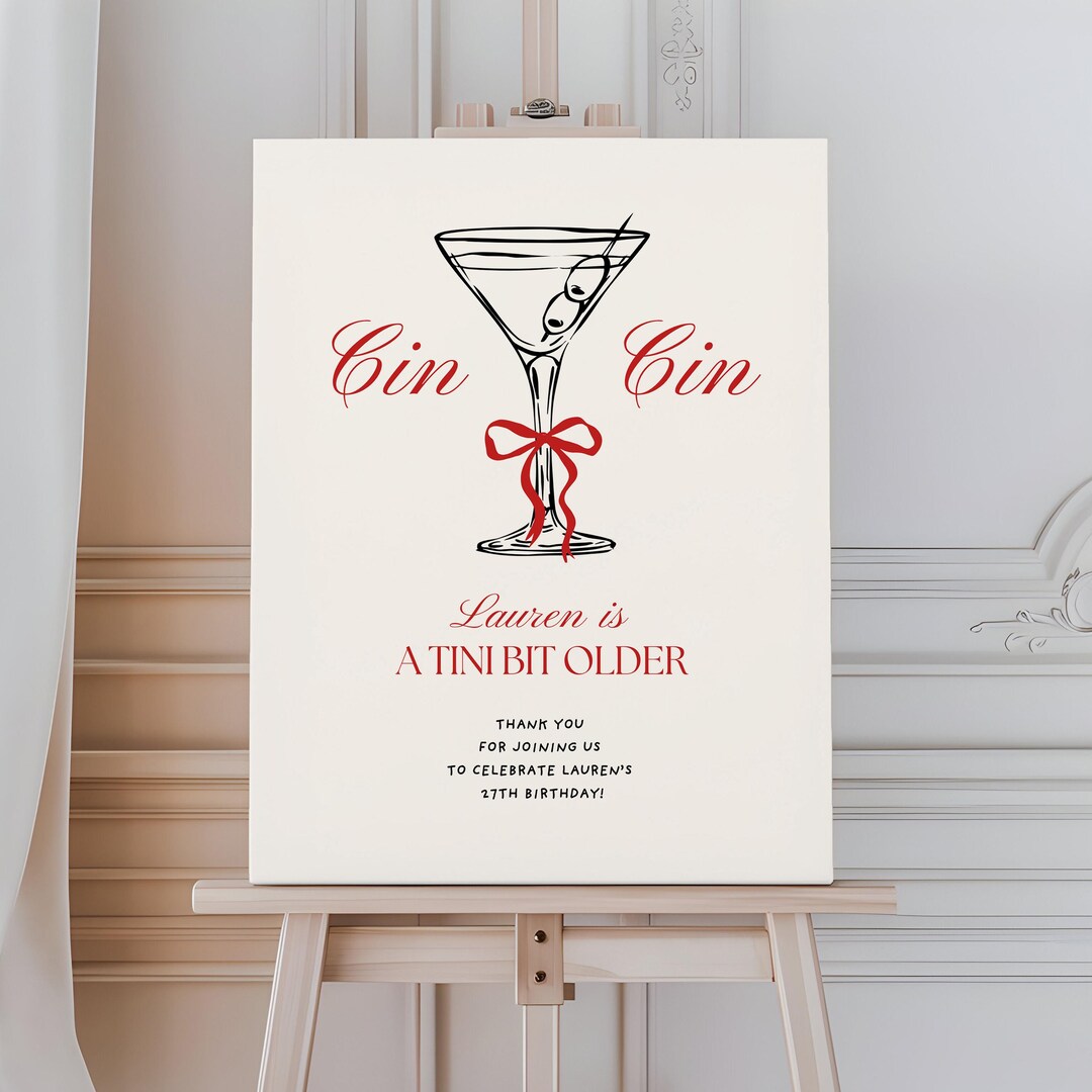 Editable Party Welcome Sign, Hand Drawn Martini Cocktail Easel, 21st ...