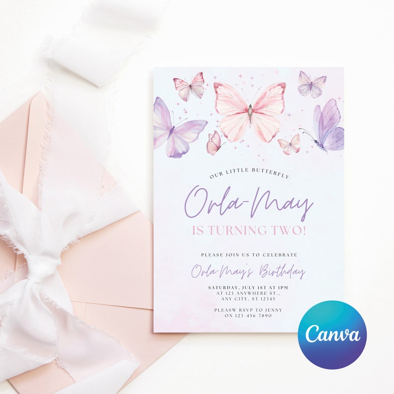 Editable Butterfly Birthday Invitation Template, Butterfly Baby Shower ...
