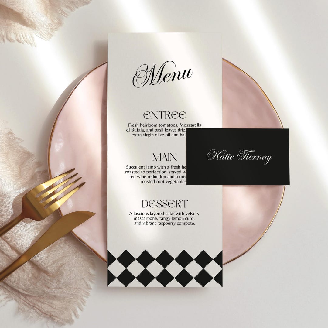 Elegant Wedding Menu and Place Card Template, Old Money Editable ...