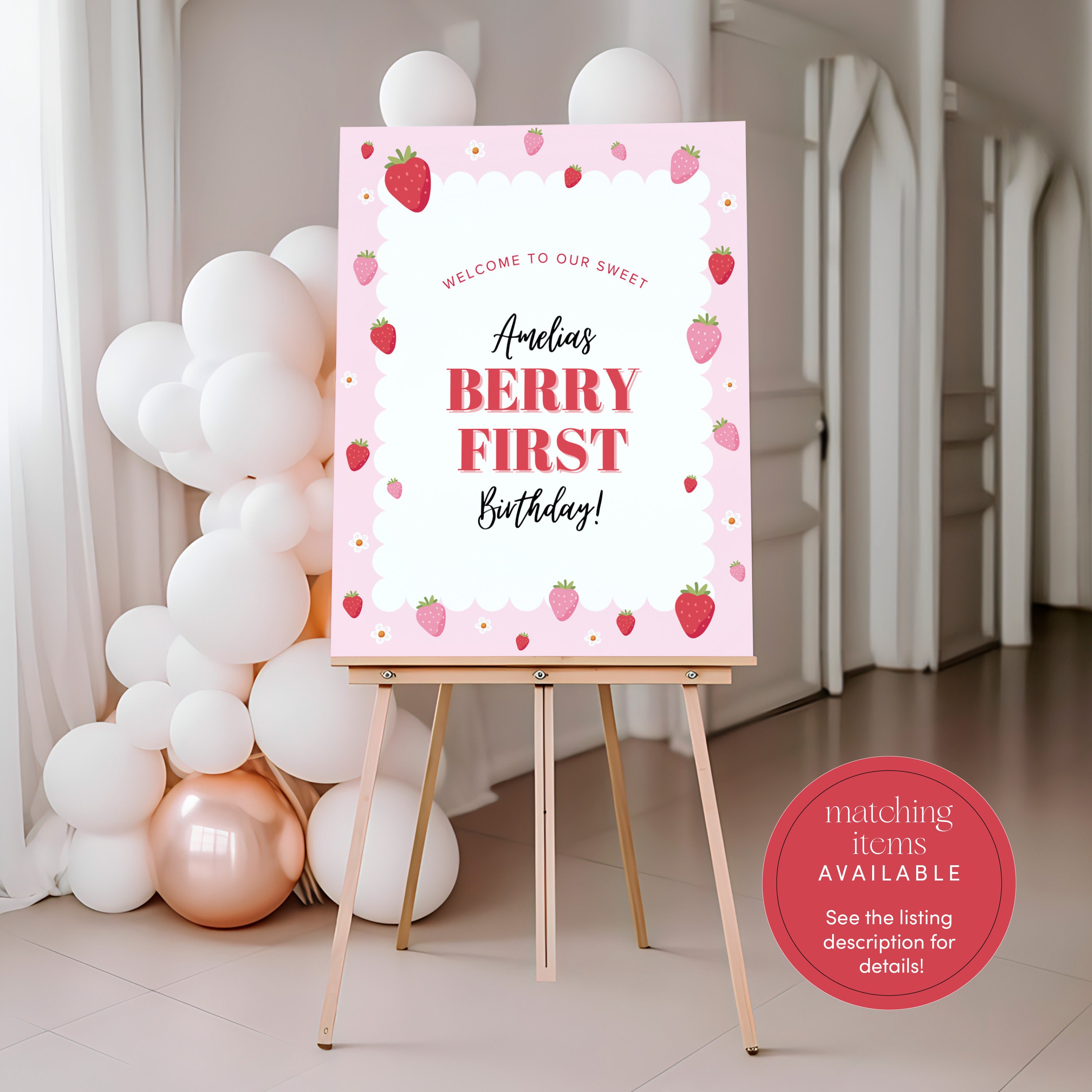 Berry First Birthday Invitation Template, Girls First Birthday, Pink ...
