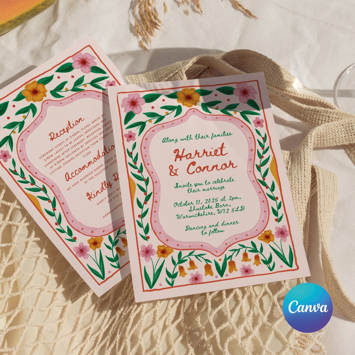 Watercolour Wedding Template Suite, Colourful Handwritten Illustrated ...