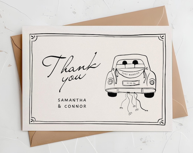 Wedding Thank You Card Template Hand Drawn Cute Scribble Illustrations ...