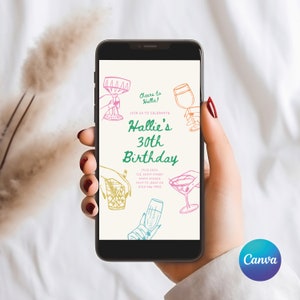 Editable Birthday Party Invitation Hand Drawn Scribble Cocktail ...