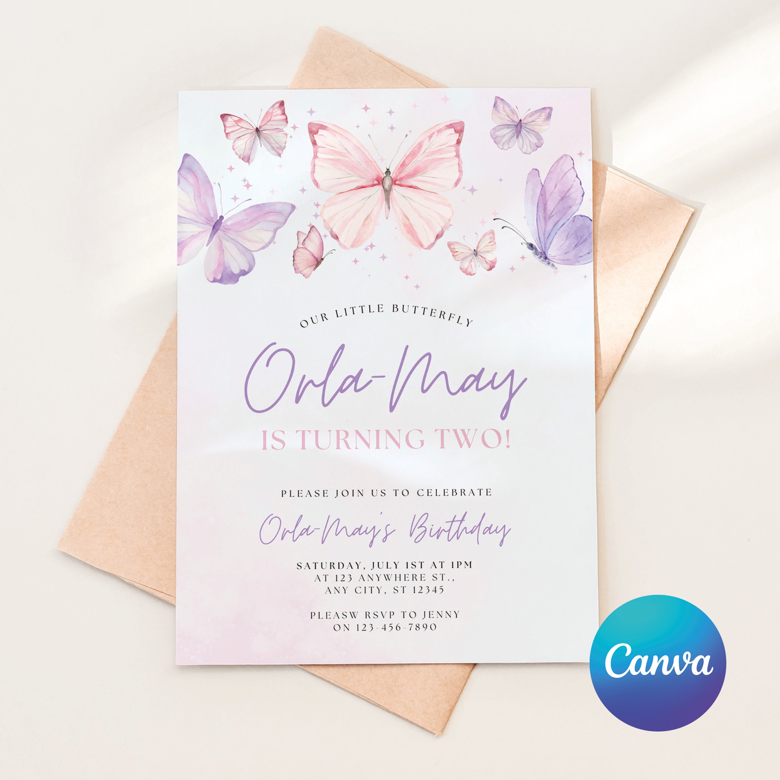 Editable Butterfly Birthday Invitation Template, Butterfly Baby Shower ...