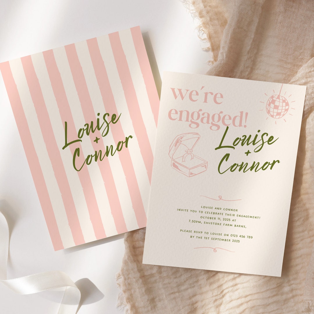 Illustrated Engagement Party Invitation Template, Hand Drawn Unique ...