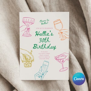 Editable Birthday Party Invitation Hand Drawn Scribble Cocktail ...