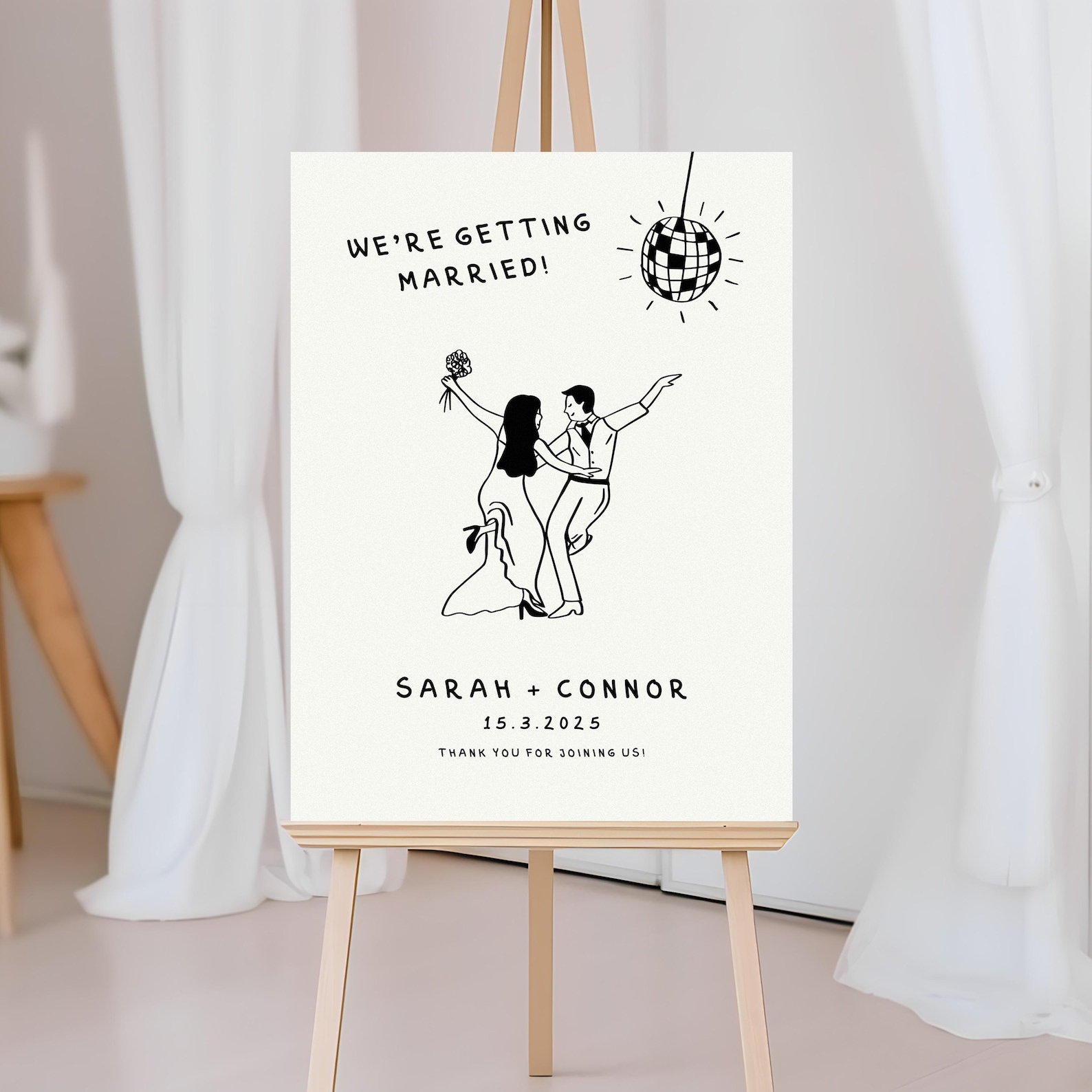 Illustrated Fun Wedding Welcome Easel Template Hand Drawn Editable ...