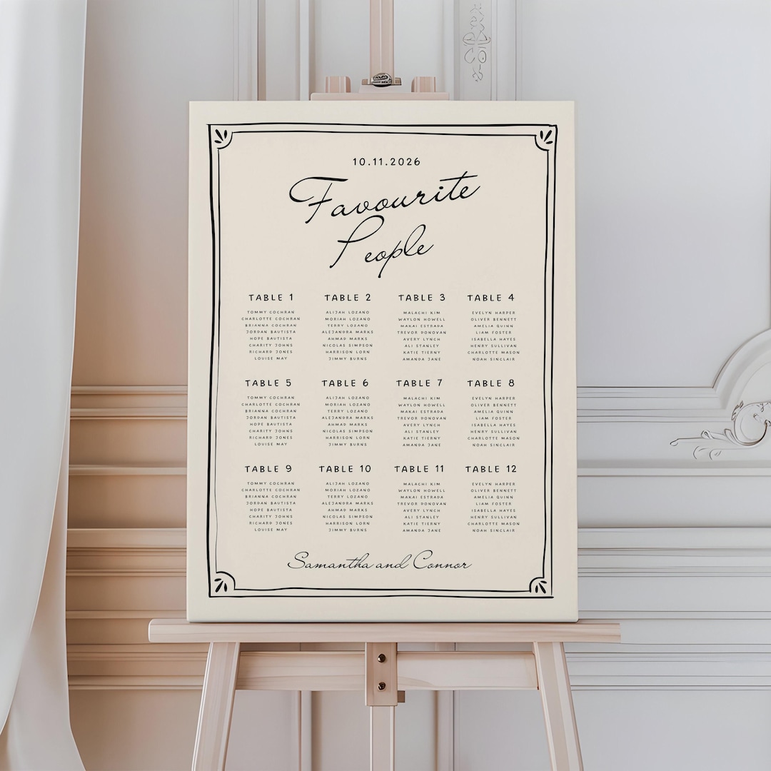 Wedding Seating Chart Handwritten Illustrated, Whimsical Seating Plan ...