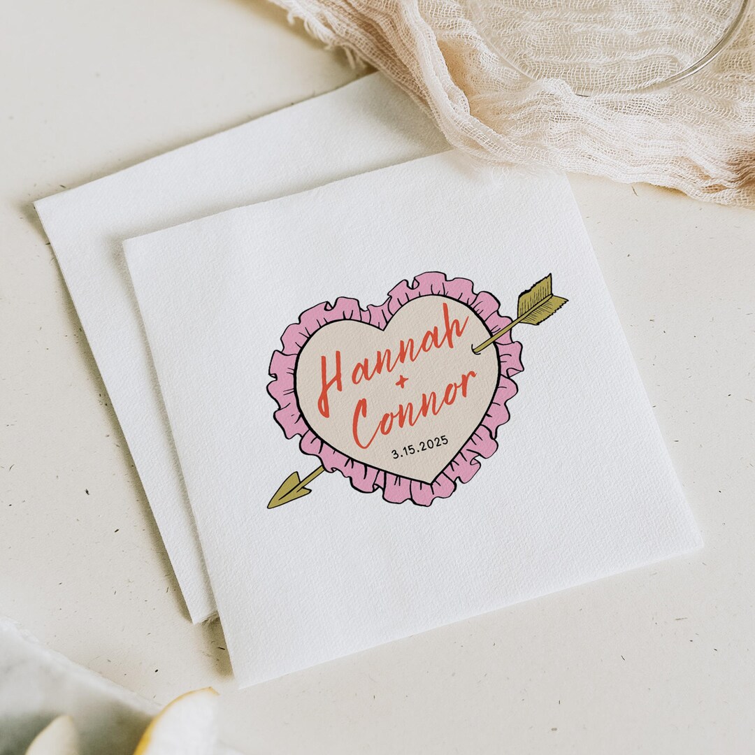Cocktail Napkin Template for Wedding Illustrated Hand Drawn Heart ...