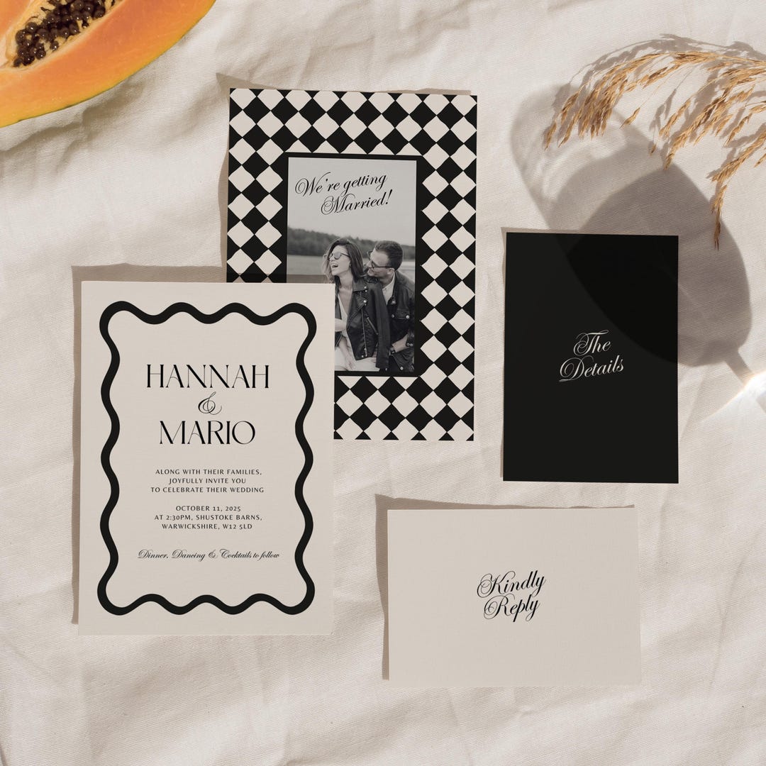 Old Money Wedding Invitation Suite, Photo Template Retro Unique Invite ...