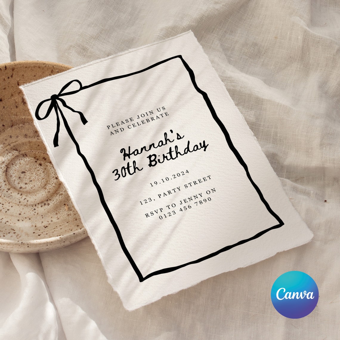 Editable 30th Birthday Invite, Modern 21st Birthday Invite, Ribbon Bow ...