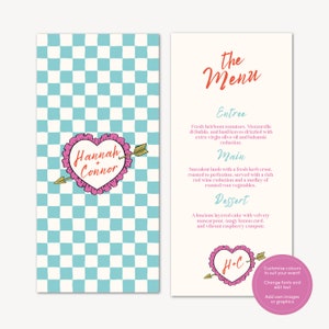 Checkerboard Menu and Place Card Template Hand Illustrated, Retro ...