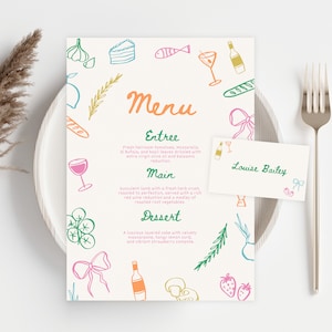 Menu and Place Card Template Hand Illustrated, Scribble Illustration ...