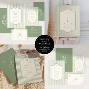 Green Stripe Menu and Place Card Template, Vintage Elegant Menu, Table ...