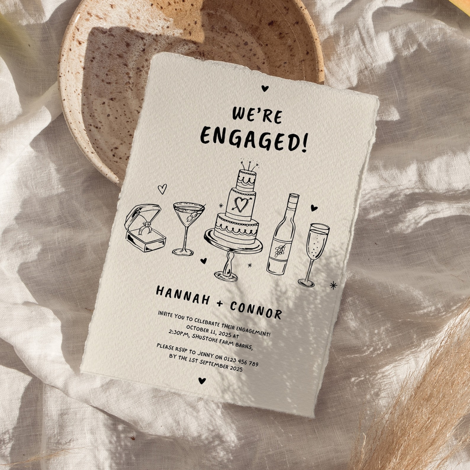 Hand Drawn Engagement Party Invitation Template, Editable Unique ...