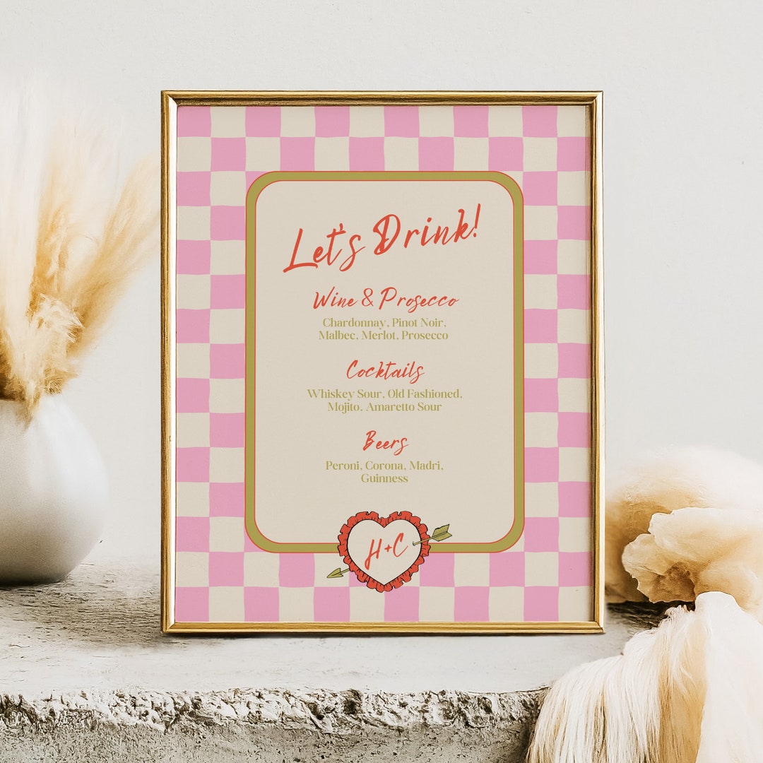 Bar Menu Template, Editable Checkerboard Bar Menu for Wedding, Cocktail ...