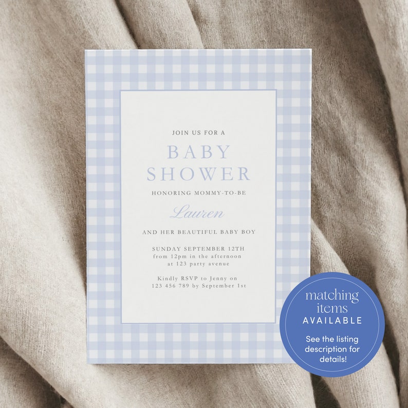 Blue Gingham Baby Shower Welcome Sign, Gingham Party Sign, Editable ...