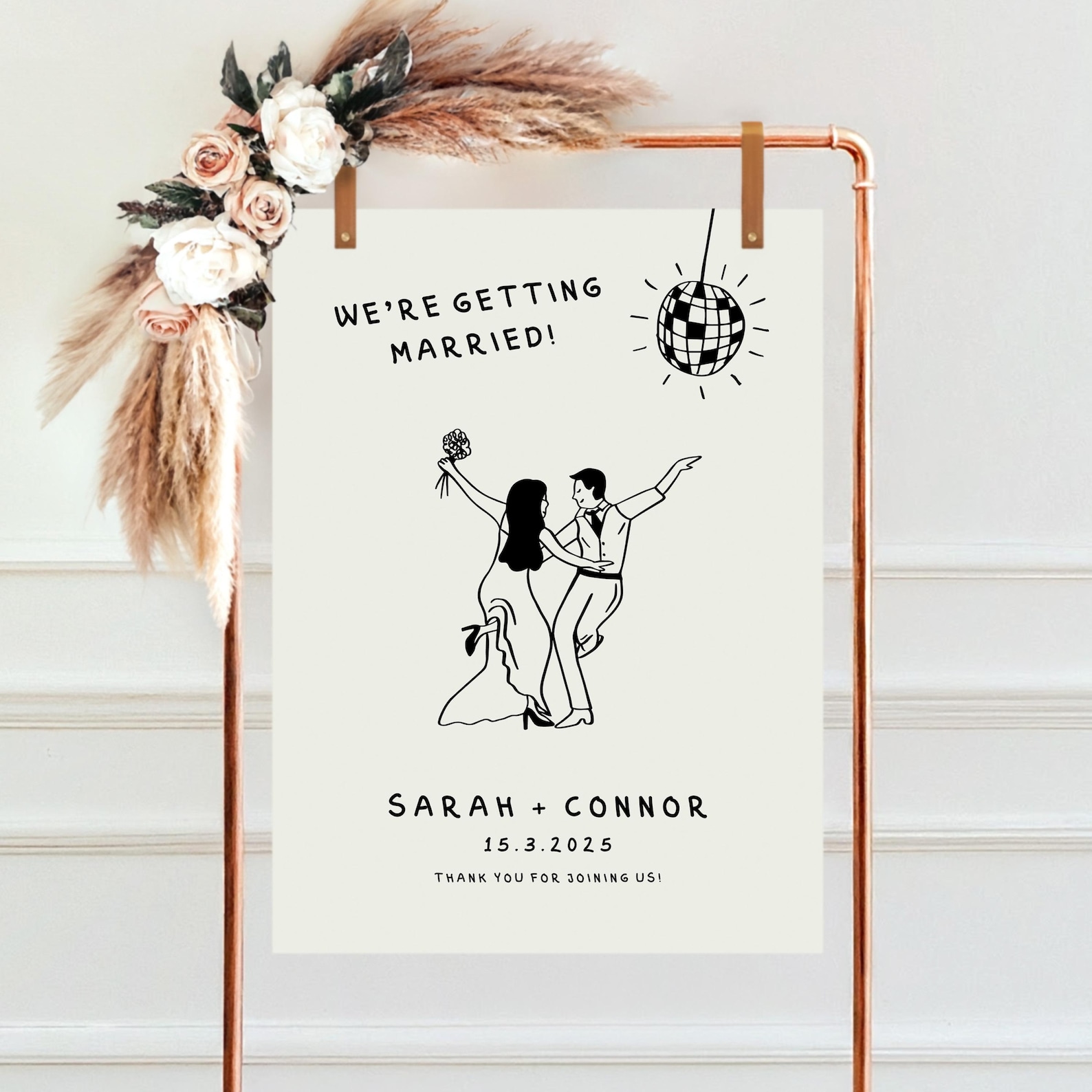Illustrated Fun Wedding Welcome Easel Template Hand Drawn Editable ...