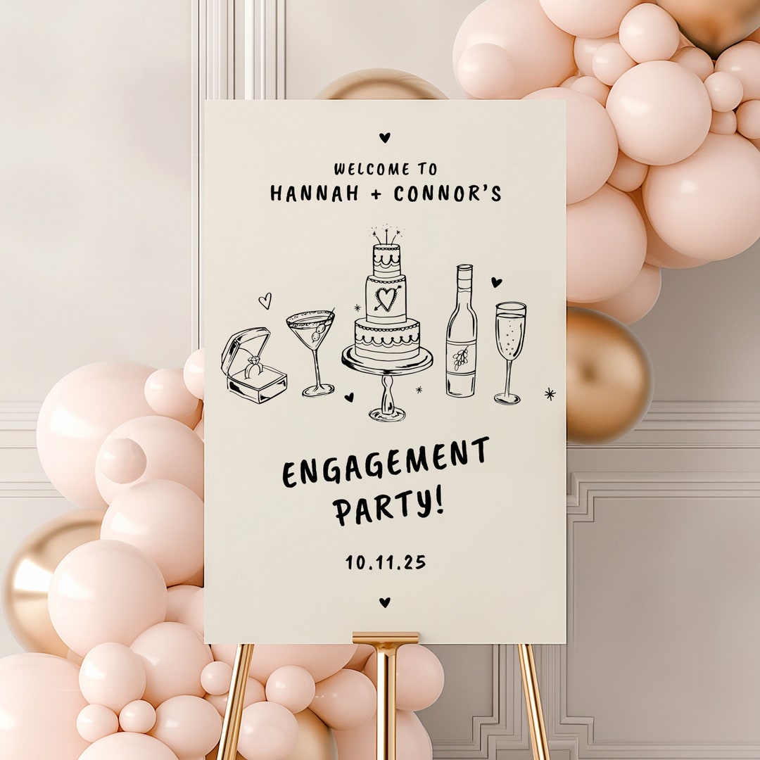 Hand Drawn Engagement Party Welcome Sign Template, Fun Quirky Editable ...